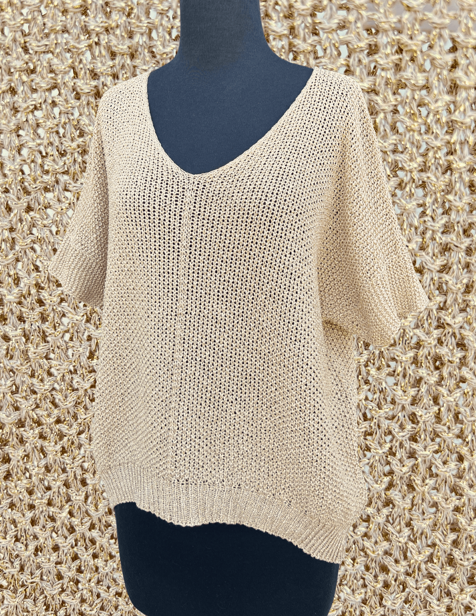 Gold Metallic Open Knit Top | Milio Milano Inc | Fall Winter Collection ...