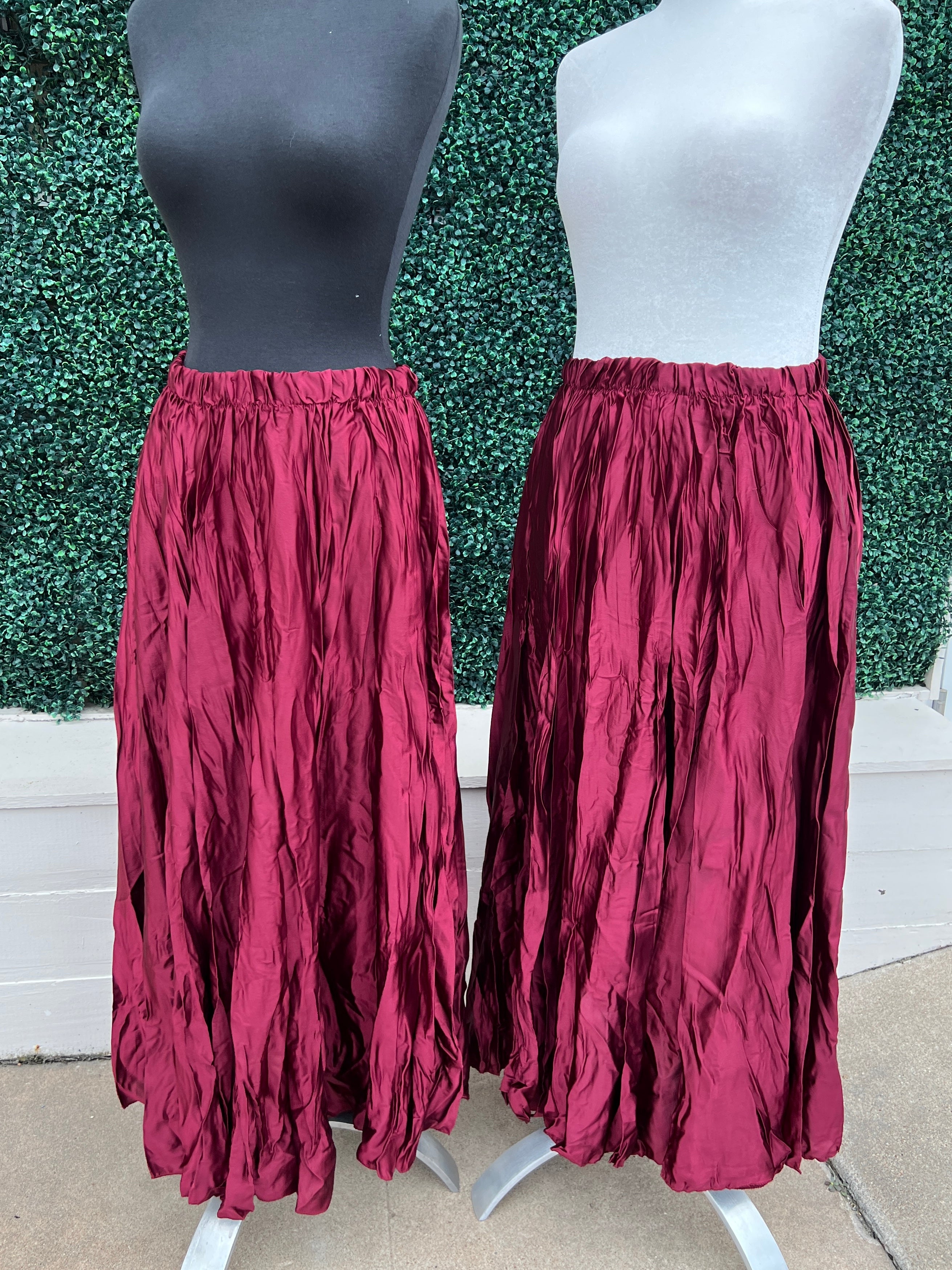 O/S Maroon Satin Crinkle Skirt | Milio Milano Inc | Fall Winter Skirts ...