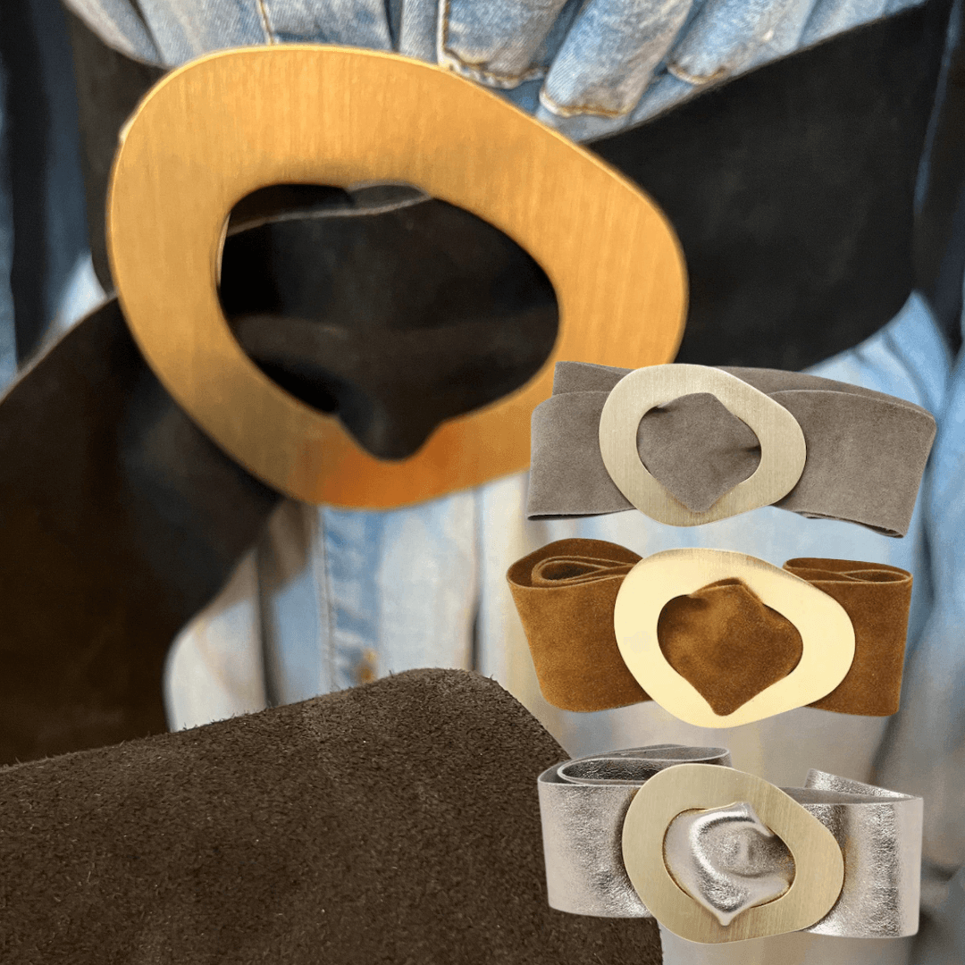 Abstract Gold Buckle Belt | Unique Leather Belt – Très Chic Boutique