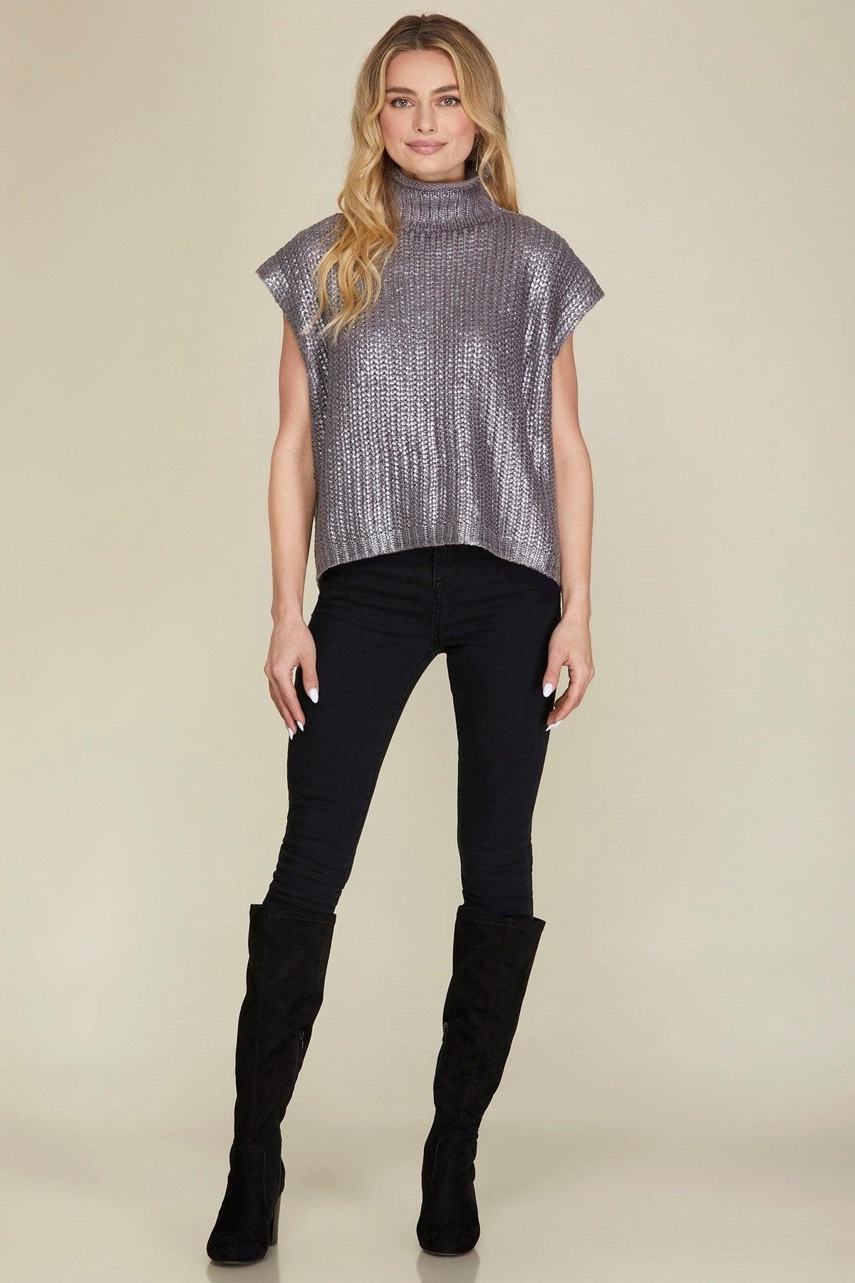 Metallic Foil Sweater Top | She and Sky Brand | Women's Boutique – Très ...